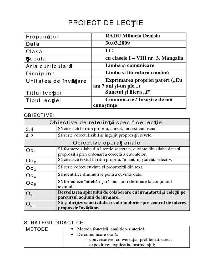 Sunetul Si Litera F | PDF