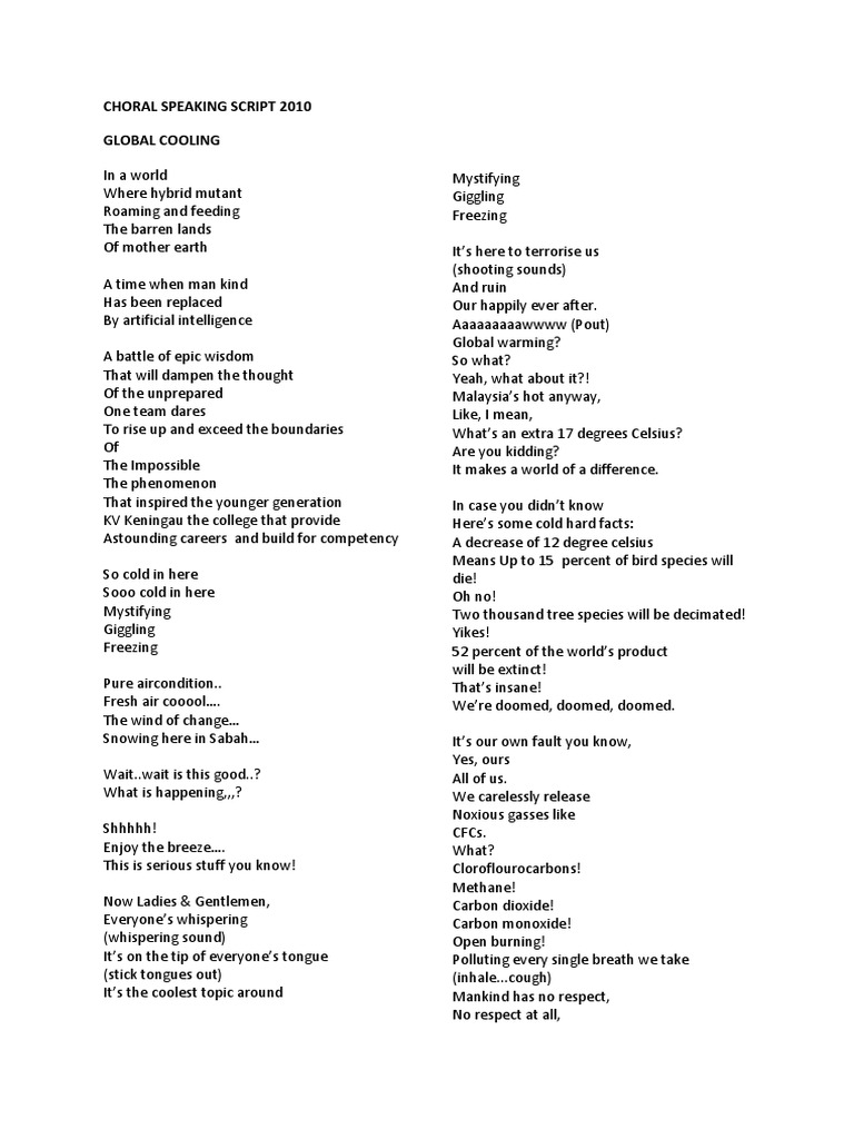 Choral Speaking Script 2014 GLOBAL COOLING | PDF | Nature