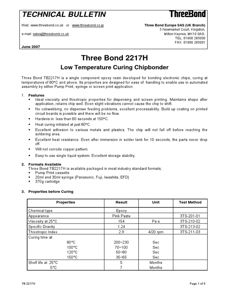 Technical Bulletin: Three Bond 2217H | PDF | Epoxy | Chemistry