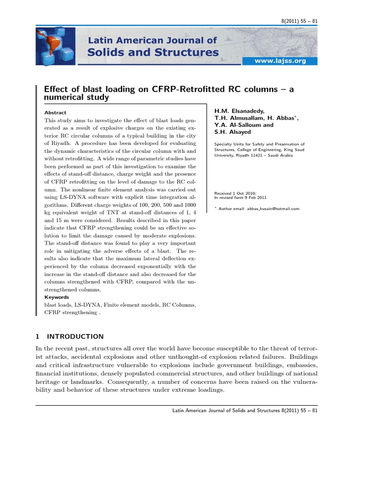Effect of Blast Loading On CFRP-Retrofitted RC Columns - A Numerical Study | PDF | Column ...