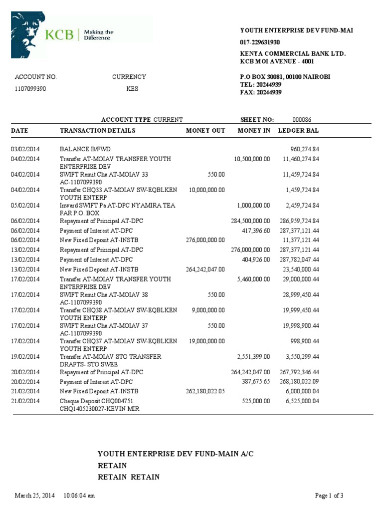 3rd To 24th March 2014 KCB Main | PDF | Payments | Money