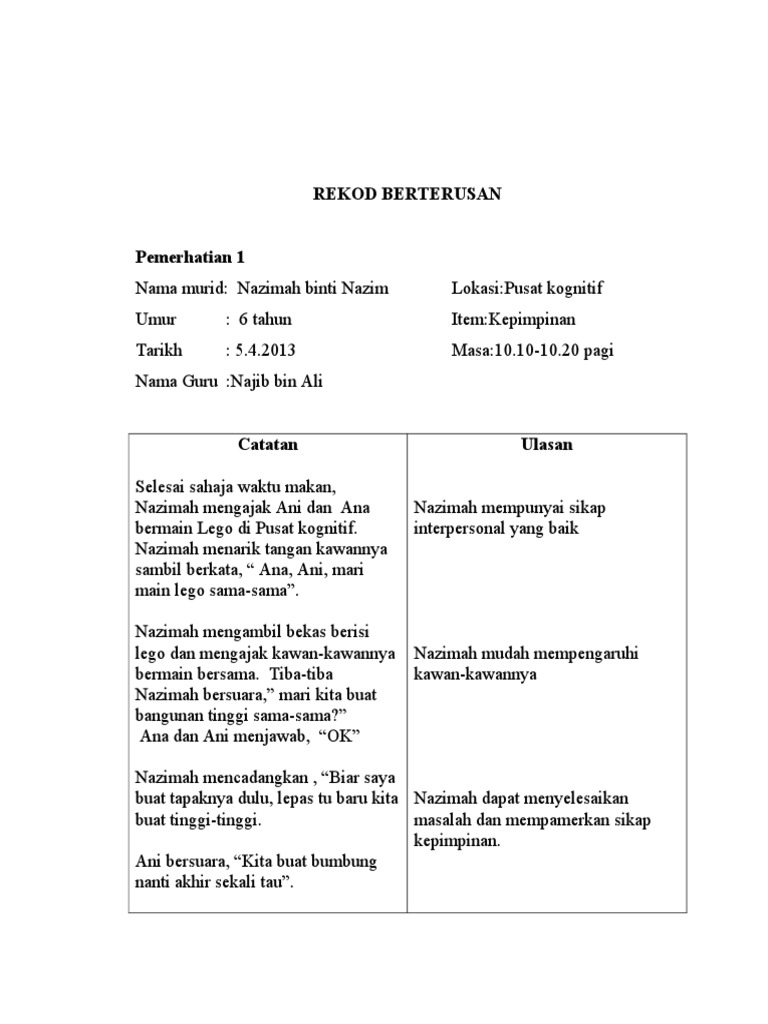 Contoh Rekod Berterusan | PDF
