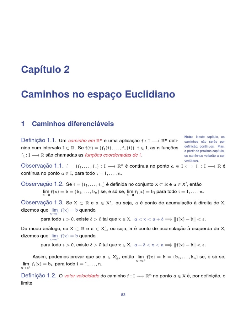 Caminhos No Espaço Euclidiano | PDF | Derivado | Vetor euclidiano