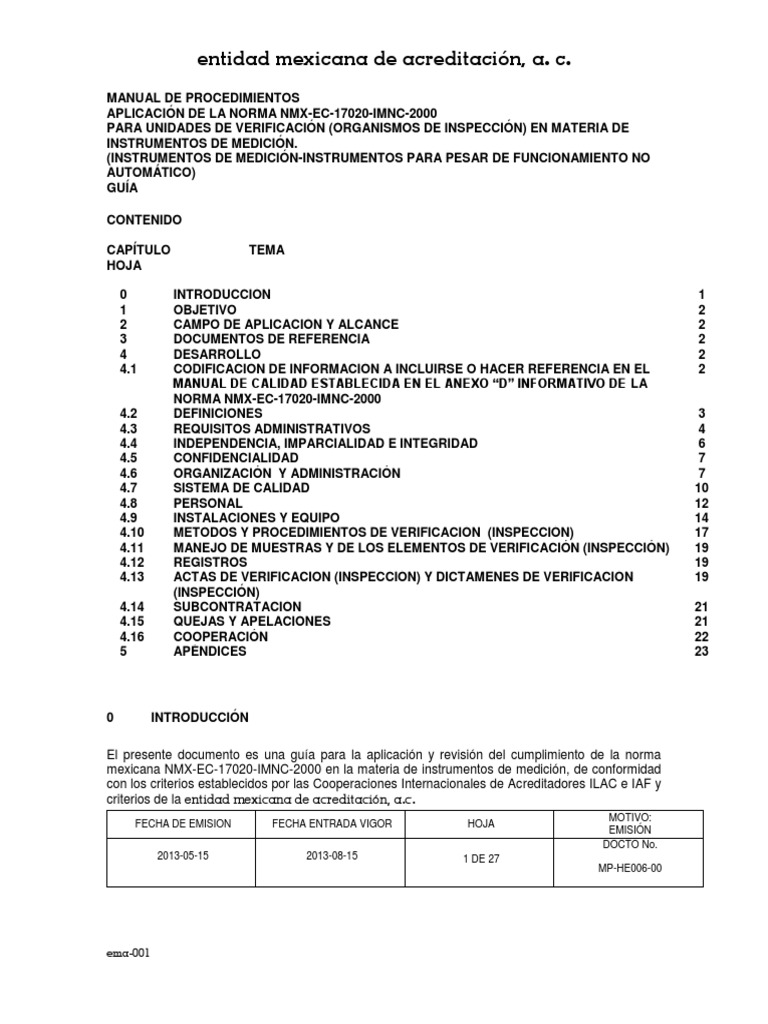 Guía NMX-EC-17020 para Verificación | PDF | Calibración | Calidad (comercial)