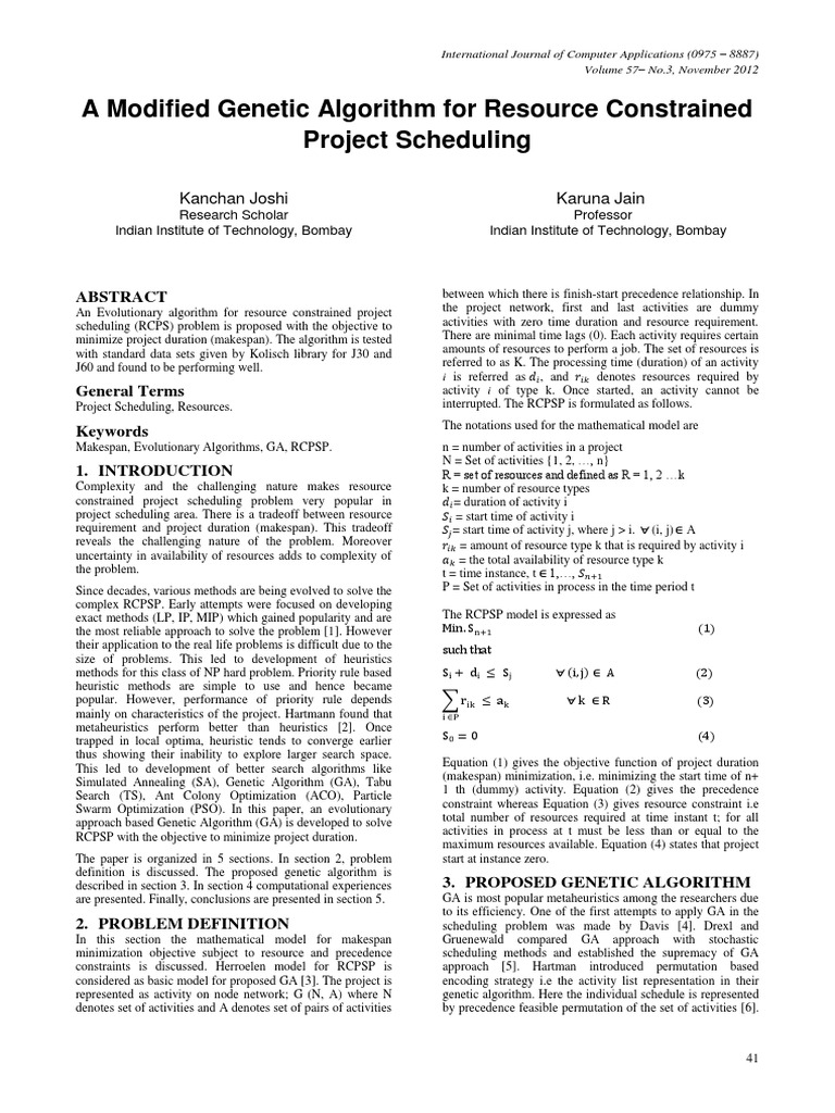 A Modified Genetic Algorithm For Resource Constrai | PDF ...