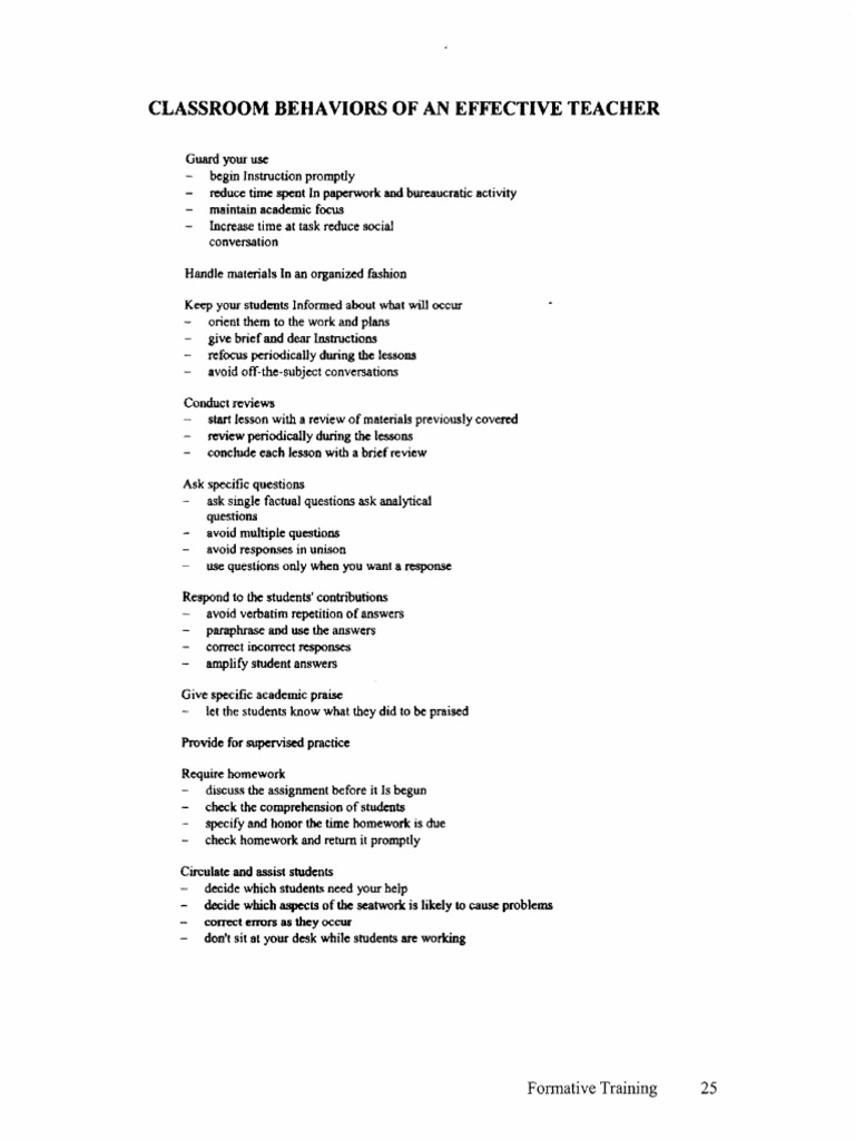 Classroom Behaviors of An Effective Teacher | PDF | Homework | Teachers
