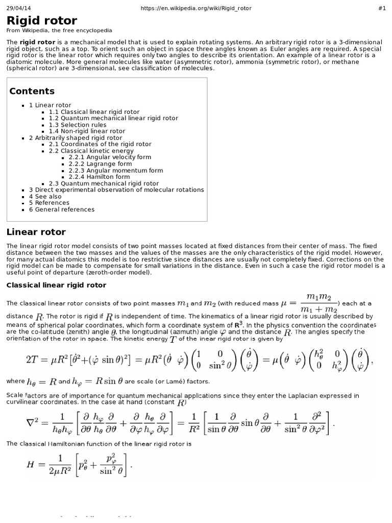 Rigid Rotor Wikipedia | PDF | Mathematical Analysis | Space