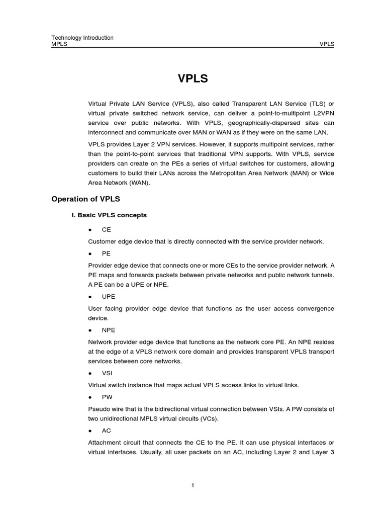 Operation of VPLS: Technology Introduction Mpls Vpls | PDF | Virtual ...