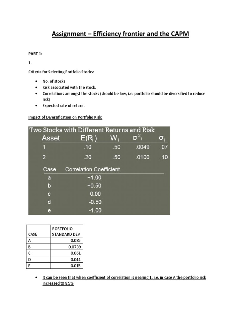 Efficiency Frontier and The CAPM | PDF | Capital Asset Pricing Model ...