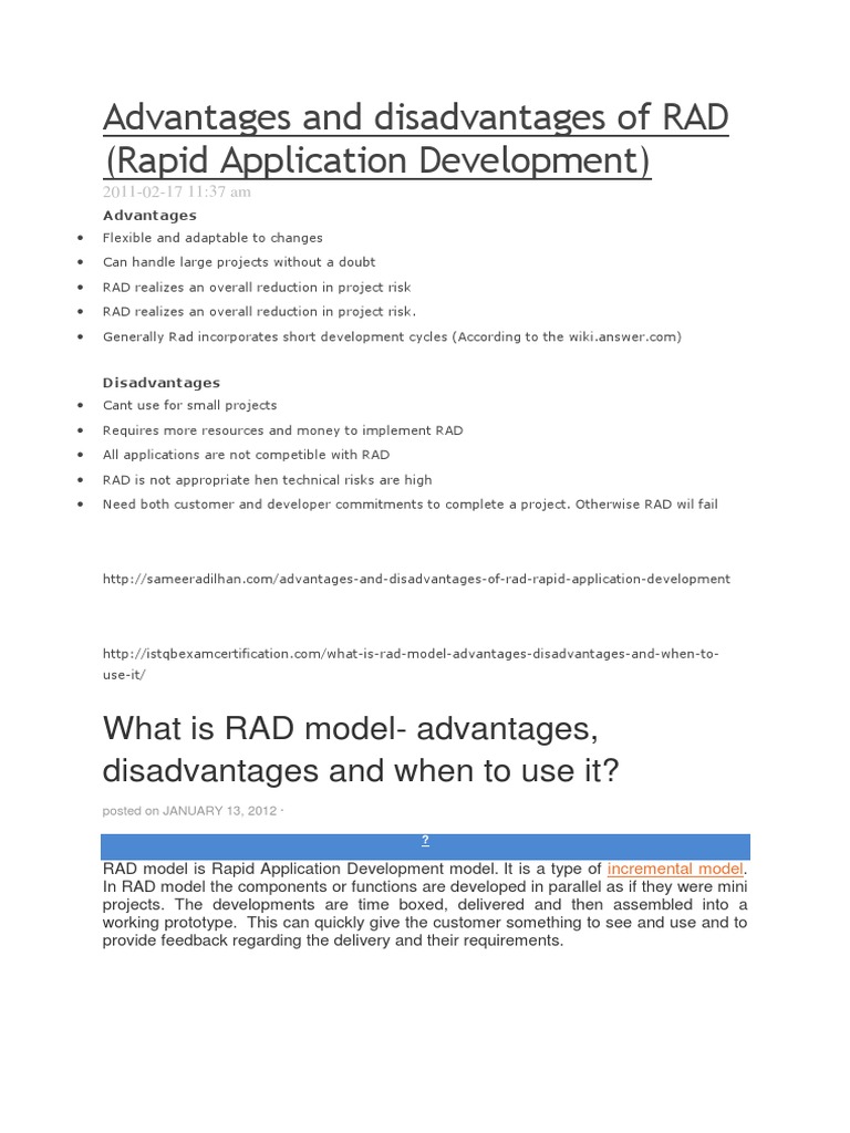 Advantages and Disadvantages of RAD | PDF | Software Development ...