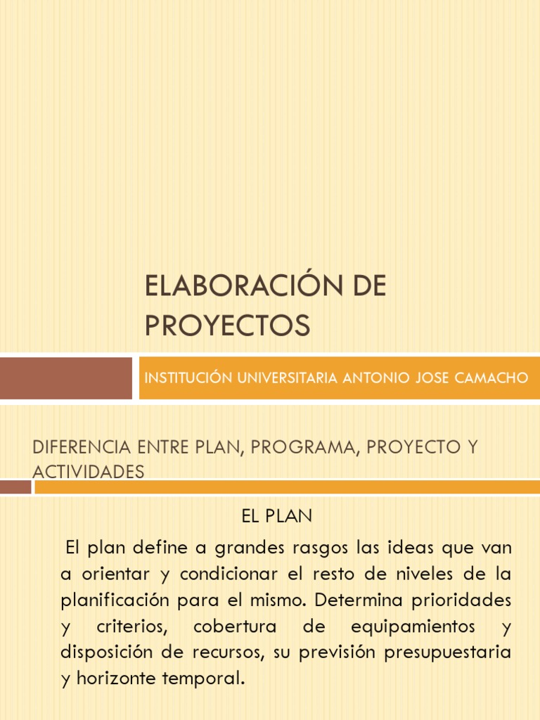 Sesion 1. Diferencias Entre Plan Programa y Proyecto | PDF ...
