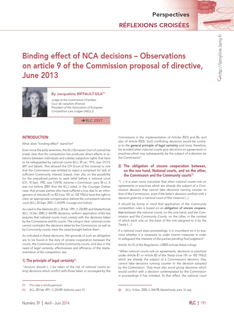 Binding Effect of NCA Decision | PDF | European Court Of Justice | Treaty