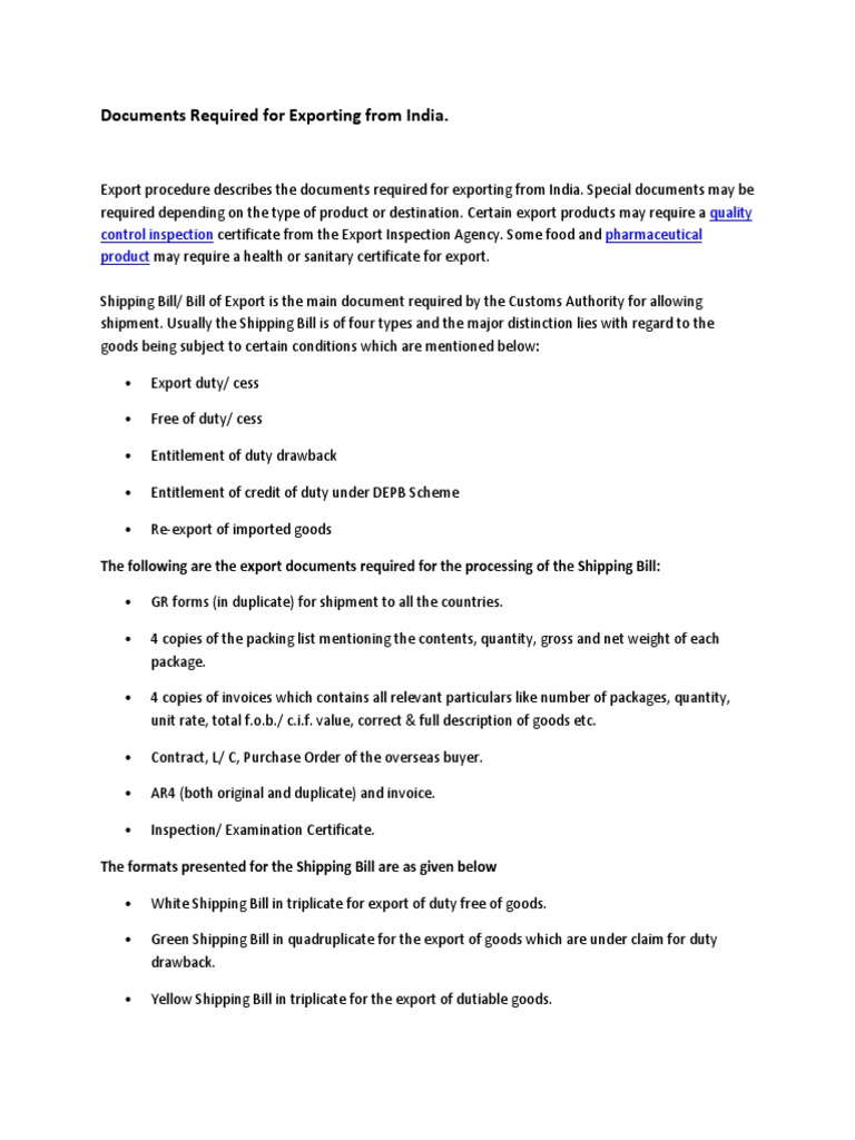 Documents Required For Exporting From India | PDF | Invoice | Exports