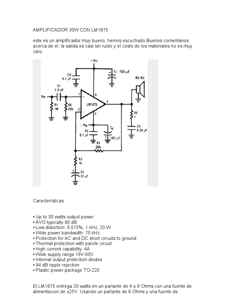 Amplificador 30w Con Lm1875 | PDF
