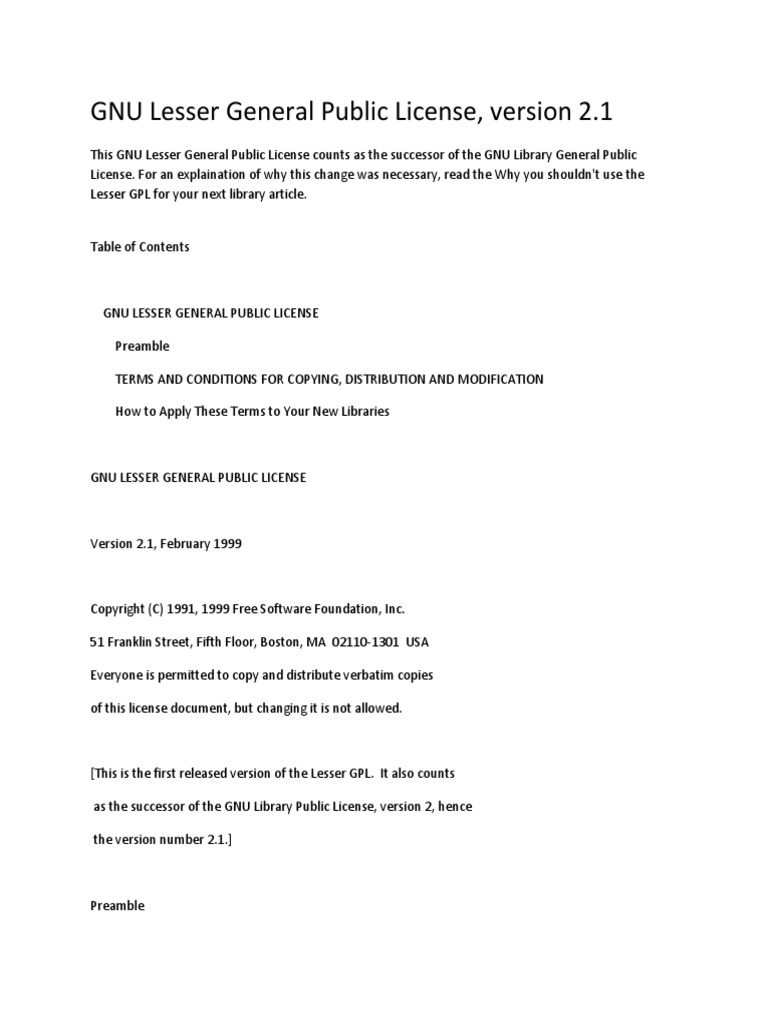 GNU Lesser General Public License | PDF | Library (Computing) | Source Code