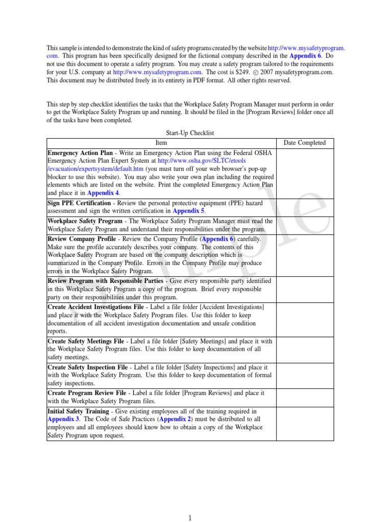 Sample Safety Program | Occupational Safety And Health | Personal ...