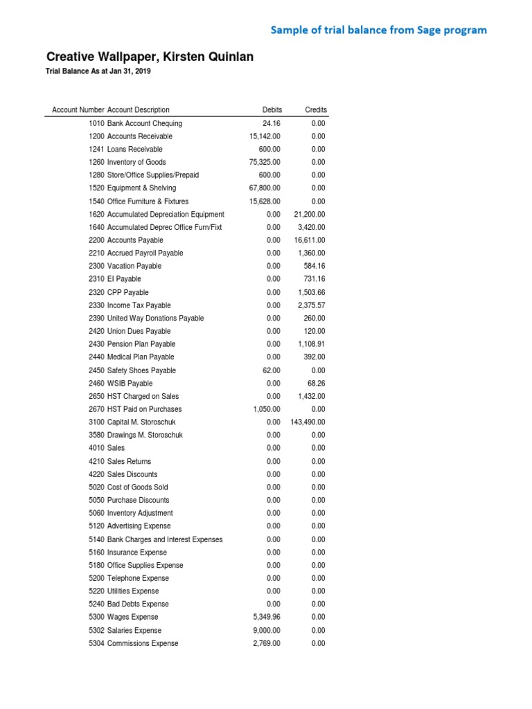 Sage Program Trial Balance Example | PDF | Finance & Money Management