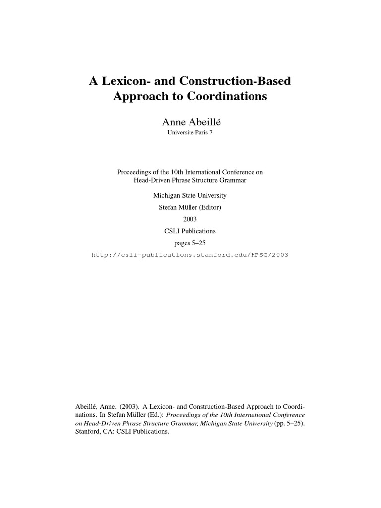 A Lexicon- and Construction-Based Approach to Coordinations and ...