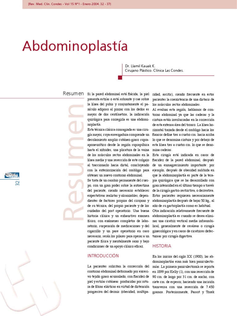 Abdominoplastía: Técnica y Consideraciones | PDF | Abdomen | Herida