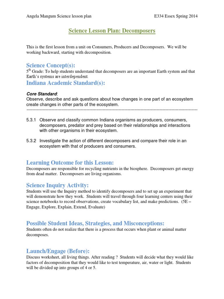 Science Lesson Plan Decomposers | PDF | Ecosystem | Decomposition