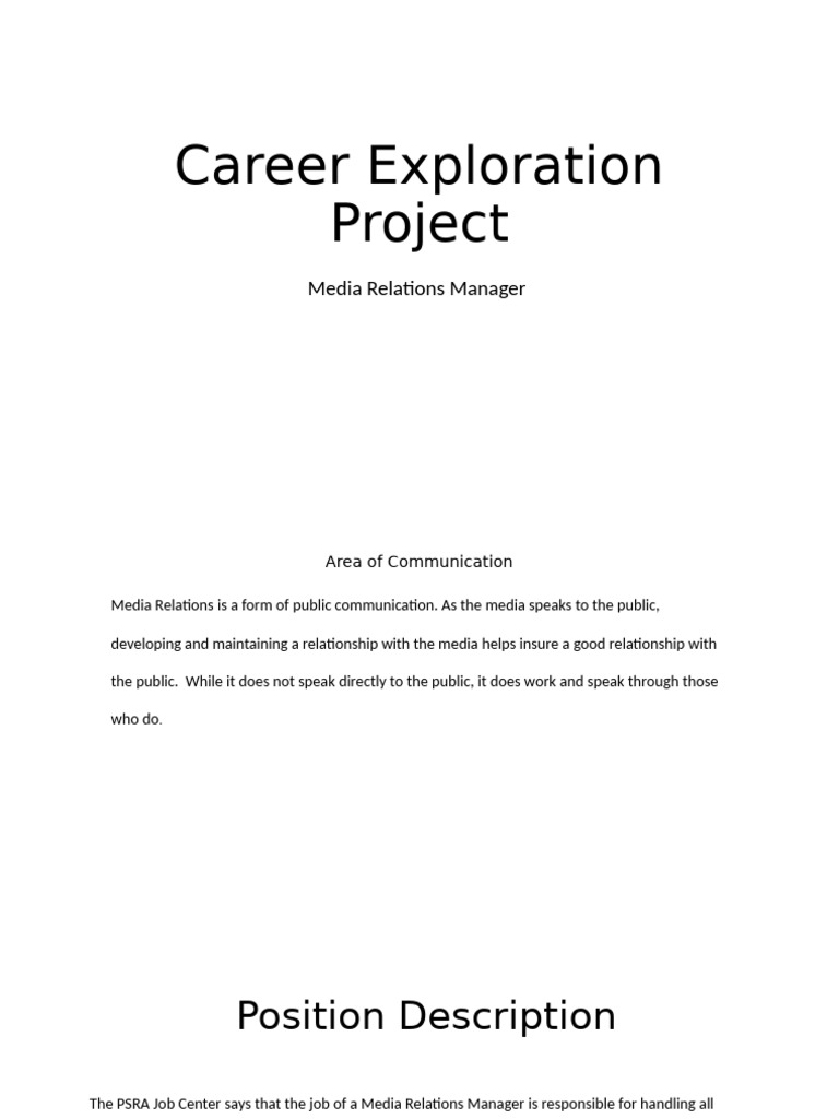 Career Exploration Project: Media Relations Manager | PDF | Social ...