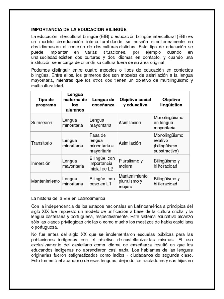 Importancia de La Educación Bilingüe | PDF | Multilingüismo | Cognición