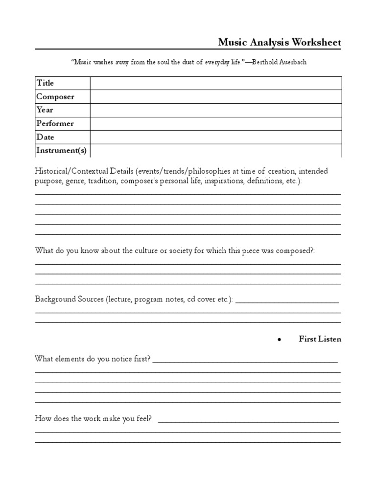 Music Analysis Worksheet | PDF | Composers | Entertainment