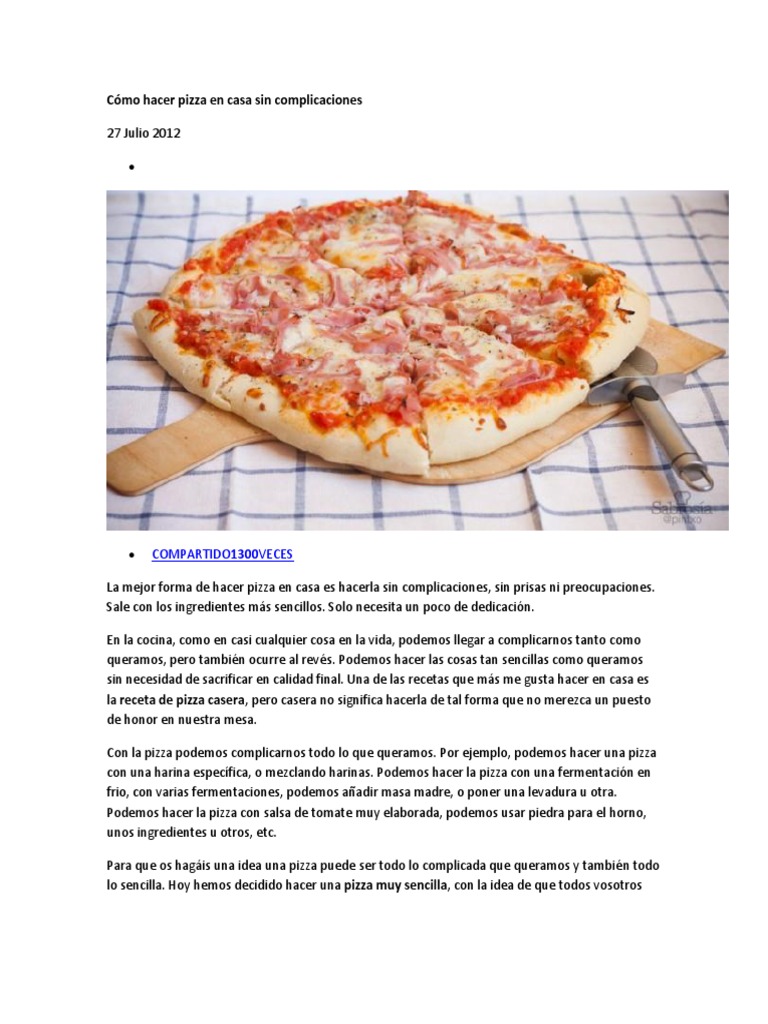 Cómo Hacer Pizza en Casa Sin Complicaciones | PDF | Pizza | De masa ...