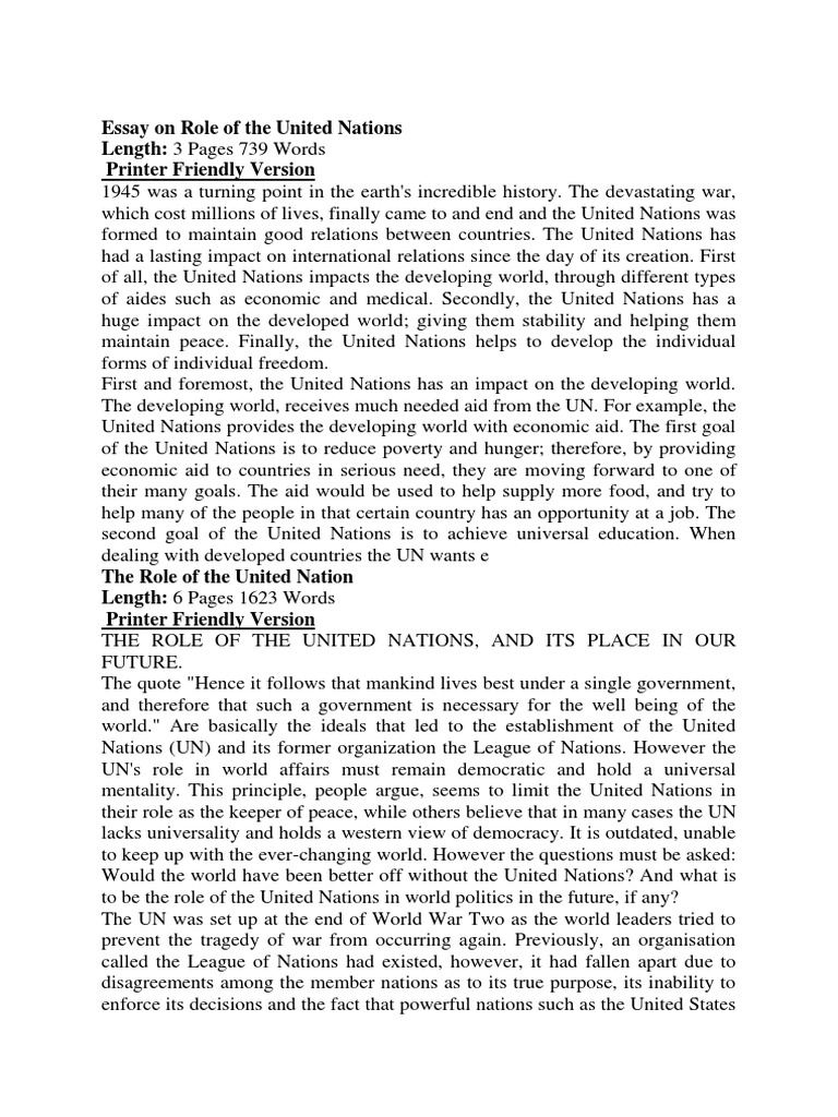 The Role of The United Nation | PDF | United Nations | International ...