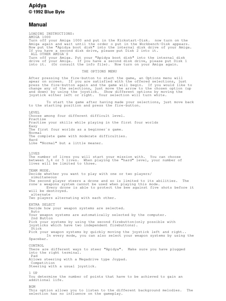 AMIGA - Apidya Manual | PDF | Booting | Video Games
