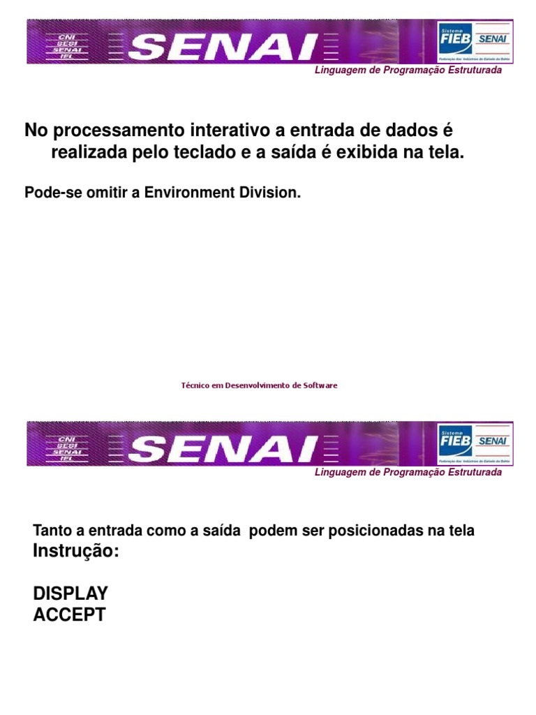 Aula Cobol Display Screen | PDF | Engenharia da Computação | Áreas de ...