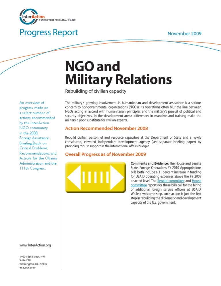 NGO-Military Relations Progress Report | PDF | Politics | Social Science