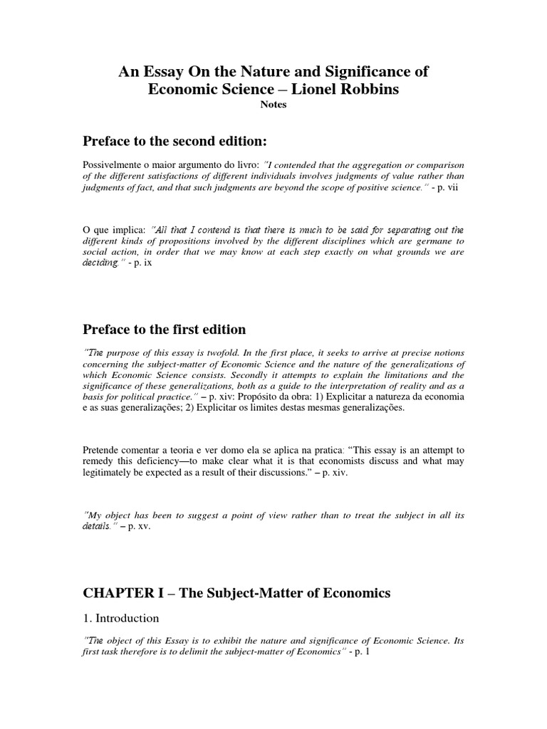 An Essay On The Nature and Significance of Economic Science - Notes ...