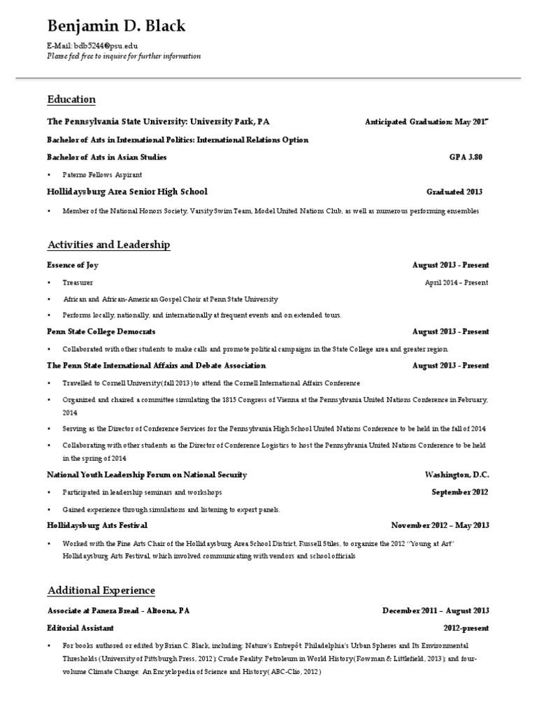 Ben - Black Resume | PDF | Pennsylvania | Pennsylvania State University