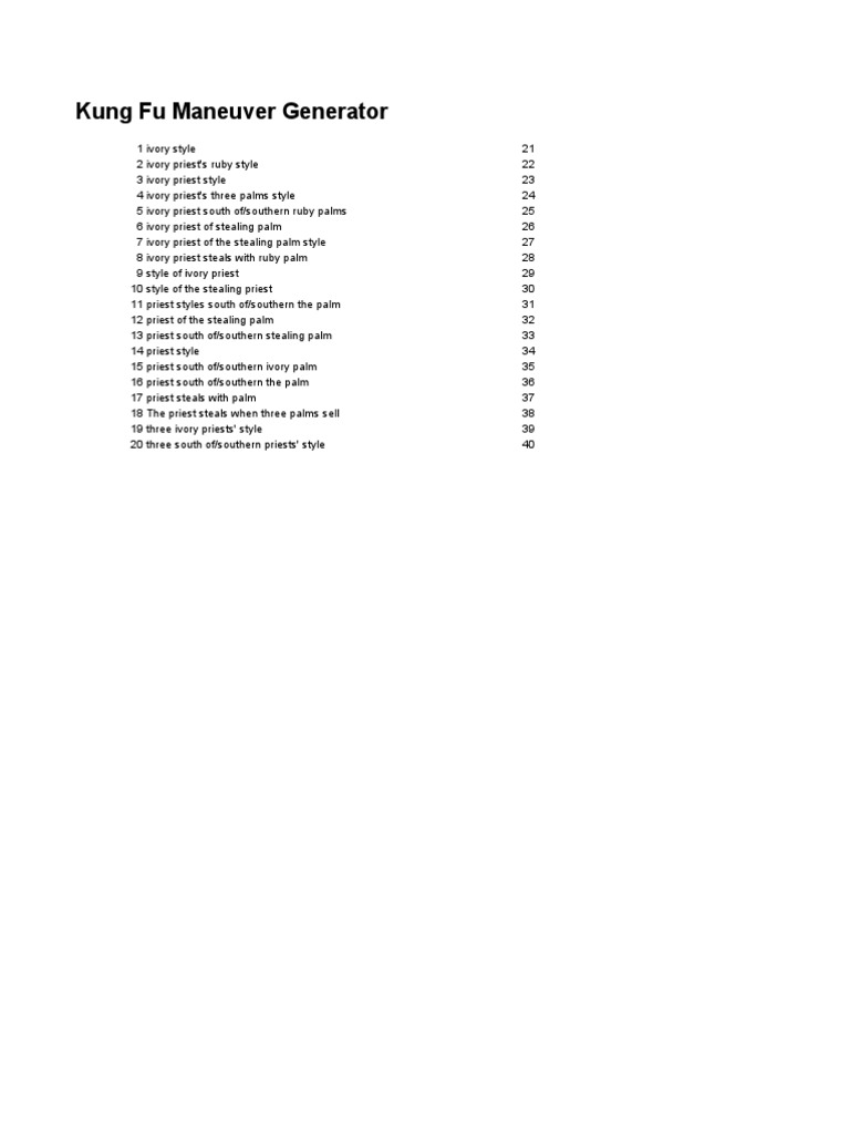 Kung Fu Style Name Generator | PDF | Nature
