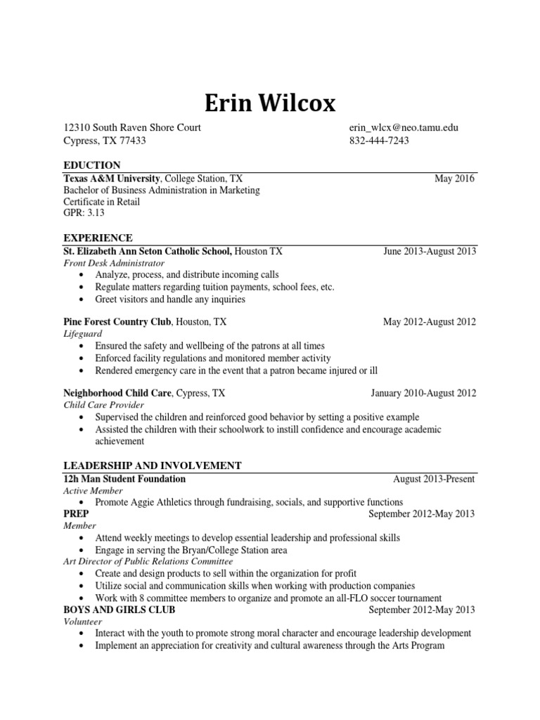 Erin Wilcox Resume 1 | PDF