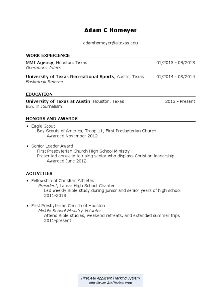 Adam C Homeyer: Work Experience MMI Agency, Houston, Texas University ...