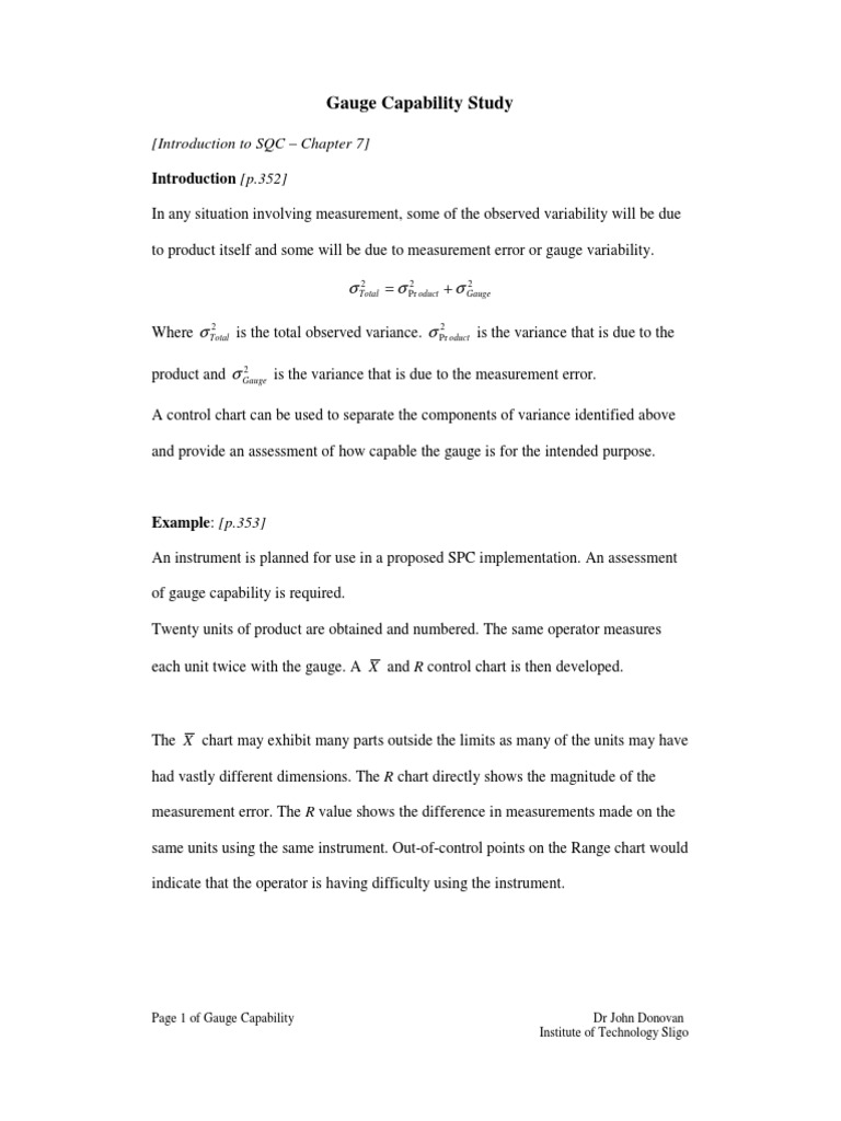 Gauge Capability Study | PDF | Variance | Normal Distribution
