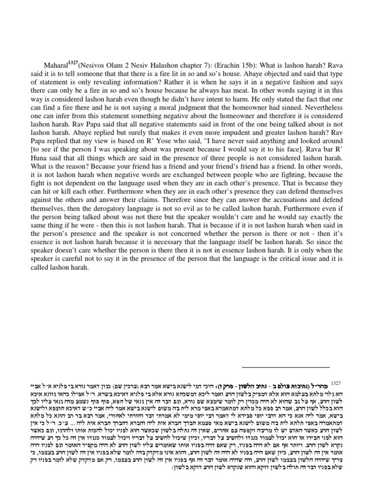 Lashon Harah Maharal Nesivos Olam 2 Nesiv Halashon 7 | PDF