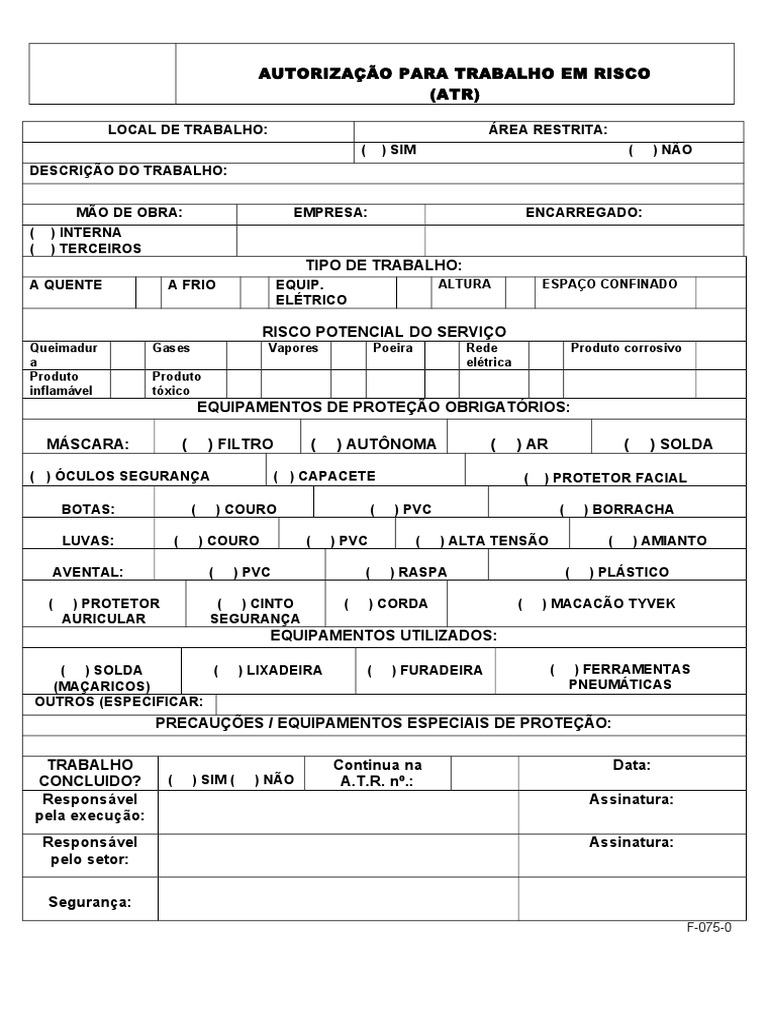 Atr - Autorização para Trabalho de Risco - Modelo de Formulário | PDF