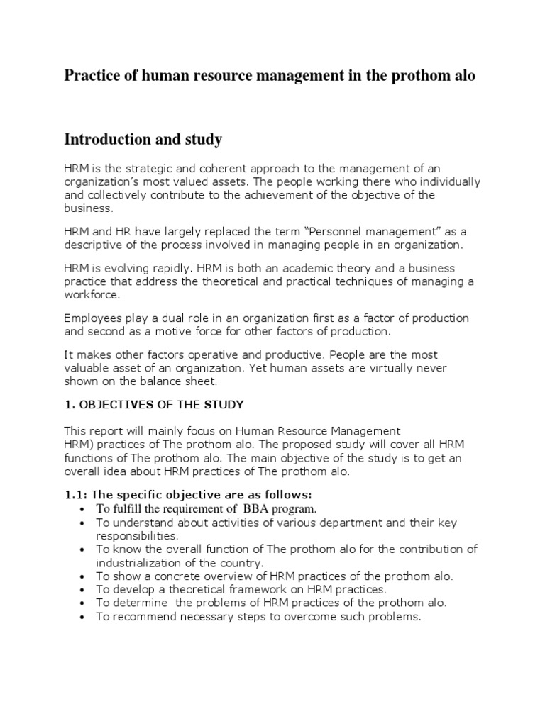 Practice of Human Resource Management in The Prothom Alo | PDF | Human ...