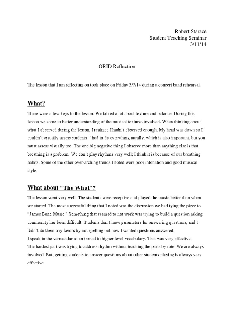 ORID Reflection 1 - Robert Starace | PDF | Question | Learning