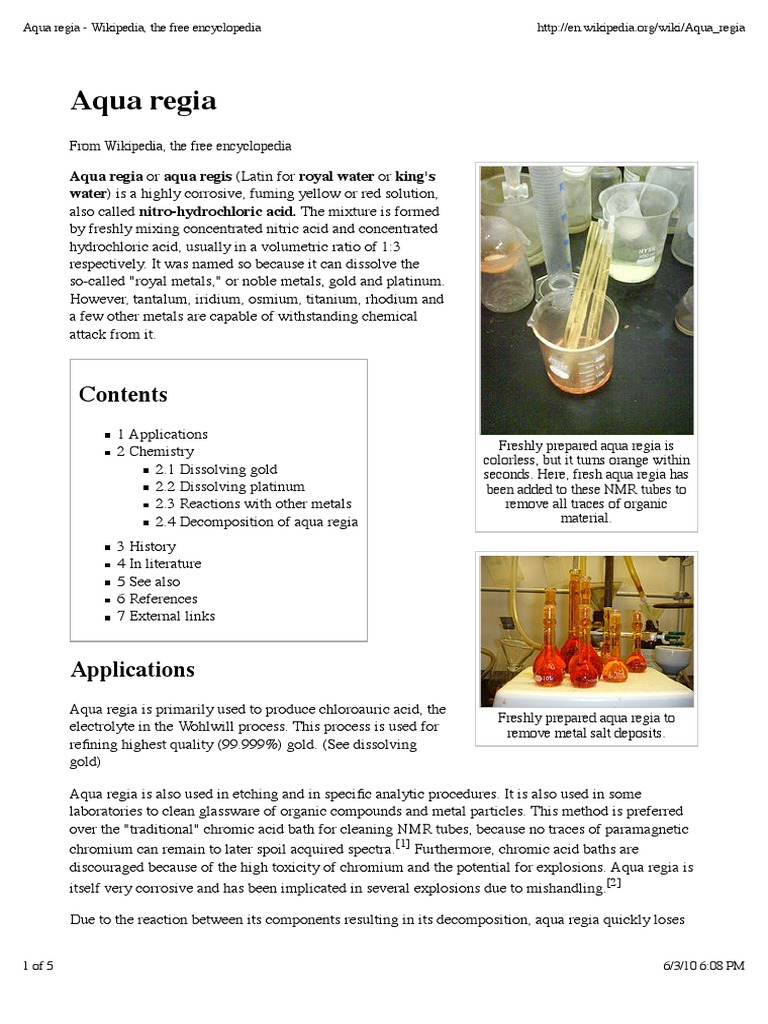 Aqua Regia - Wikipedia | PDF | Sets Of Chemical Elements | Chemical ...