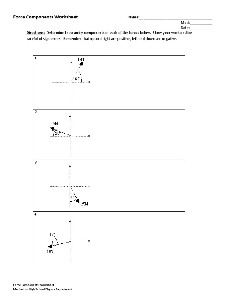 Force Components Worksheet | PDF | Science & Mathematics | Computers