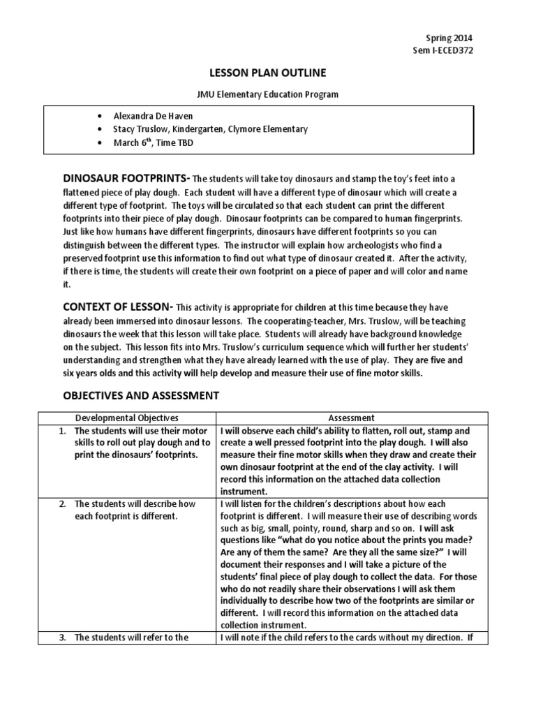 Dinosaur Lesson Plan | PDF | Lesson Plan | Educational Assessment