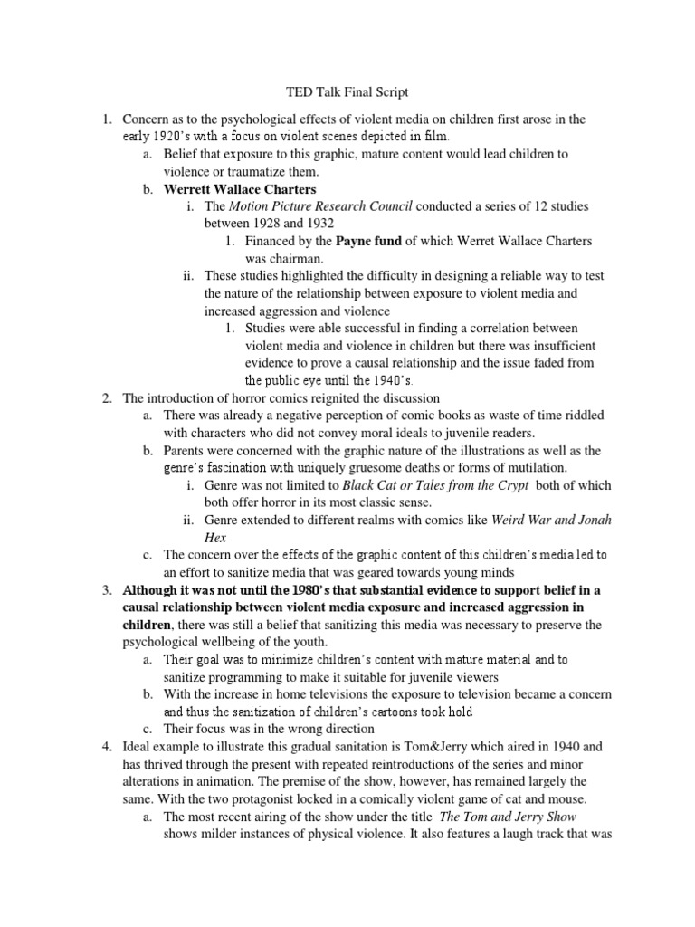 TED Talk Final Script | PDF | Aggression | Violence