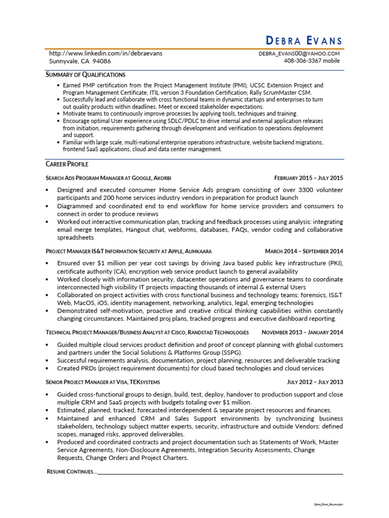 Debra Evans Resume | PDF | Cloud Computing | Customer Relationship ...