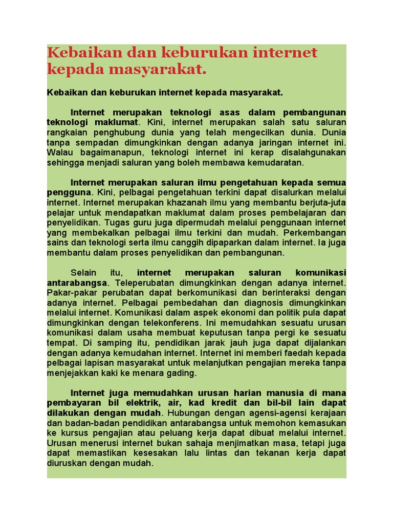 Kebaikan Dan Keburukan Internet Kepada Masyarakat | PDF