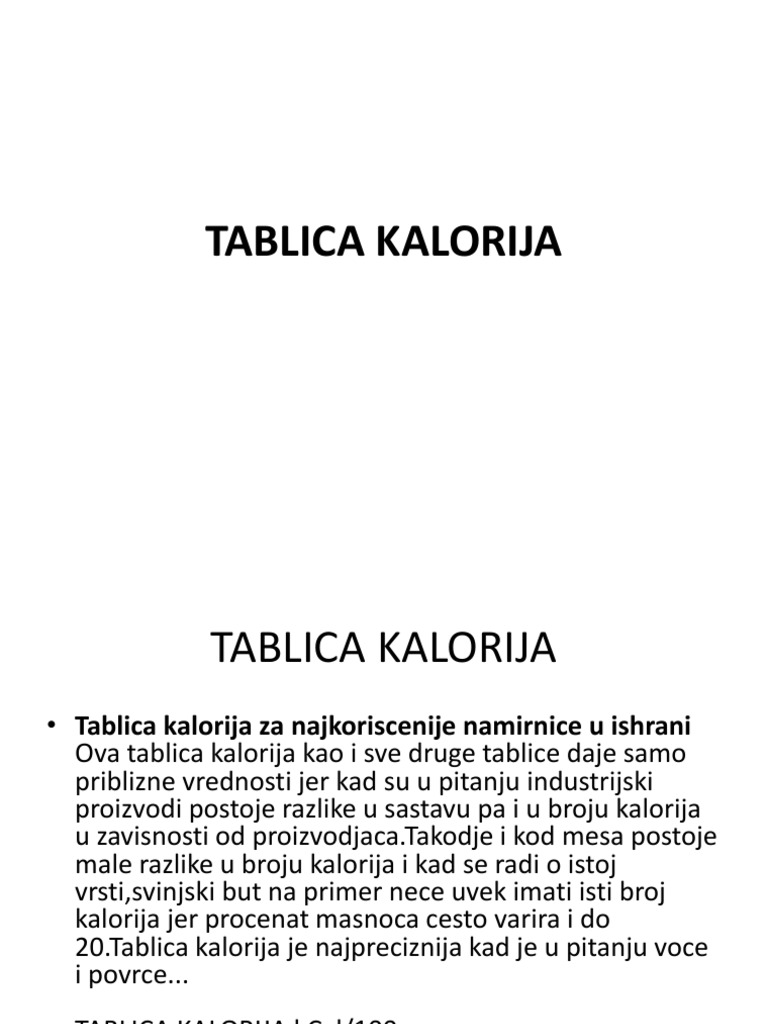 Tablica Kalorija | PDF