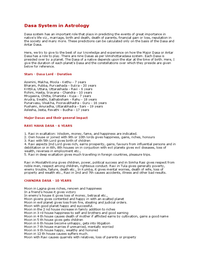 Dasa System in Astrology | PDF | Astrology | Esoteric Cosmology